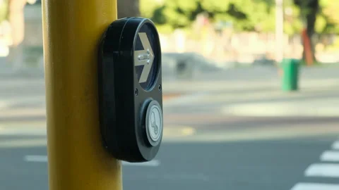 pedestrian presses finger on traffic sig... | Stock Video | Pond5