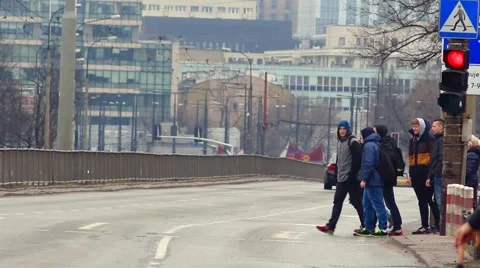 Pedestrians walking trough crossing in W... | Stock Video | Pond5