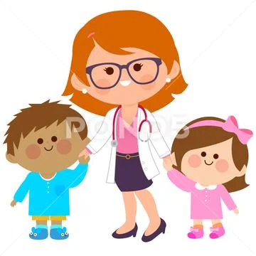 Pediatrician and sick children. Vector illustration Illustration #167818972