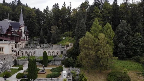 Peles Castle view of the front facade in... | Stock Video | Pond5