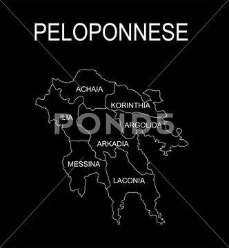Peloponnese map vector line contour silhouette illustration isolated ...