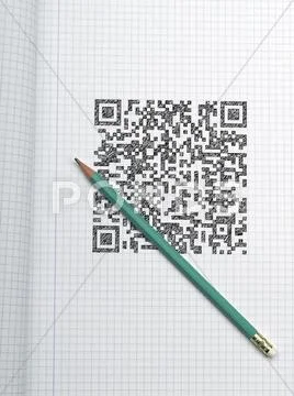 Pen and qr code on graph paper ~ Premium Photo #36178154
