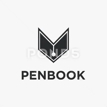 Pen head and open book logo icon vector template on white background ...