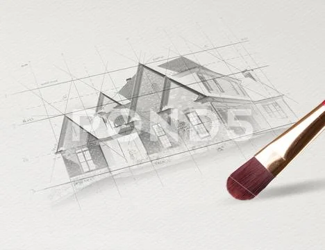 Pencil drawing house plan concept ~ Hi Res #106676103