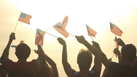 People with American flags at morning sk... | Stock Video | Pond5