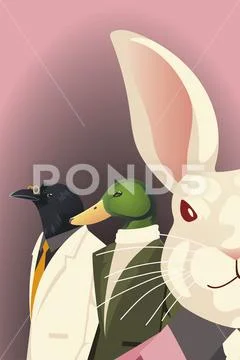 People art animal, faces rabbit duck and raven characters suit: Royalty ...
