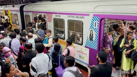 People Board Train at Dadar railway Plat... | Stock Video | Pond5