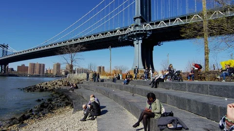 People in Brooklyn Bridge Park, New York... | Stock Video | Pond5