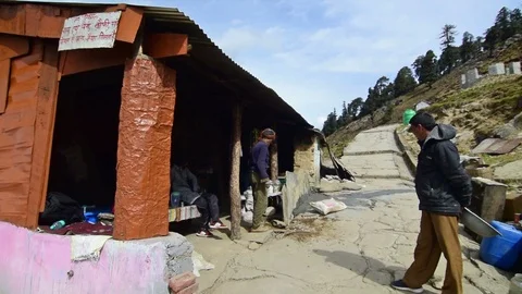 People building structure on trekking ro... | Stock Video | Pond5