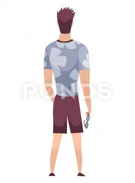 People character back view. Young human. Cartoon vector man standing ...