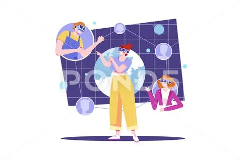 People connecting in the metaverse Illustration concept. Flat ...