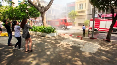 People Crowd on Pavement Photo Fire Engi... | Stock Video | Pond5