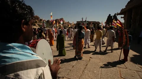 People enjoying festival in Humpi Temple | Stock Video | Pond5