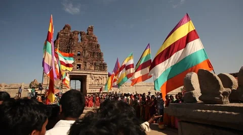 People enjoying festival in Humpi Temple | Stock Video | Pond5