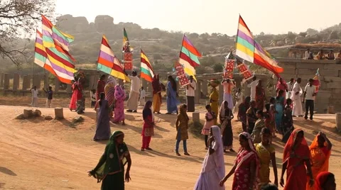 People enjoying festival in Humpi Temple | Stock Video | Pond5