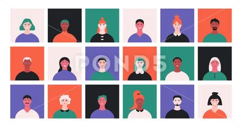 People face avatars. Boys girls characters cartoon hand drawn style ...