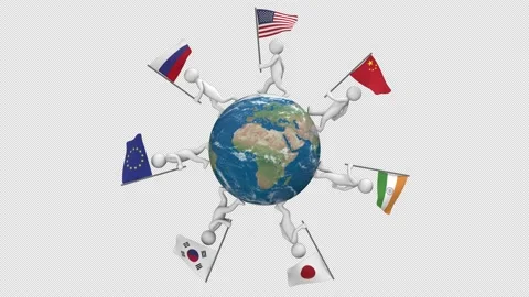 People with flags walks around the earth... | Stock Video | Pond5