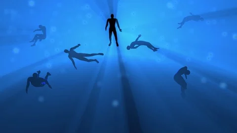 People floating in blue environment. 3d ... | Stock Video | Pond5