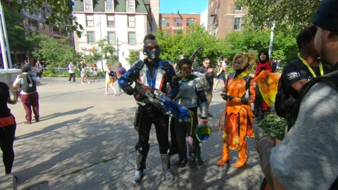 People gathering, comic, cartoon costume... | Stock Video | Pond5