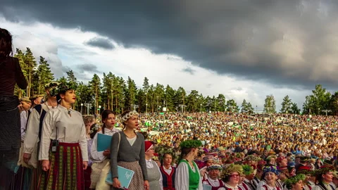 People gathering at Latvian Song and Dan... | Stock Video | Pond5