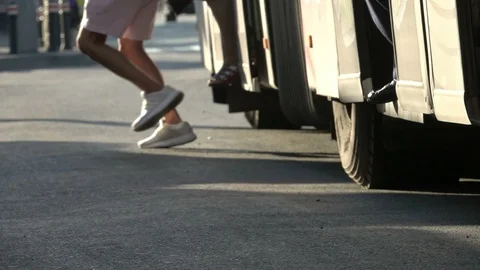 People Getting Off Buses Stock Video Footage | Royalty Free People ...