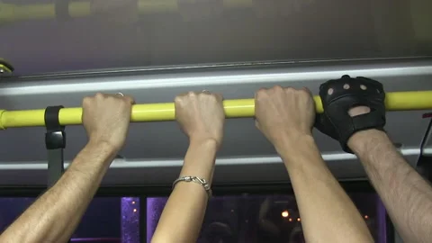 People Grab The Handrail In Trolleybus | Stock Video | Pond5