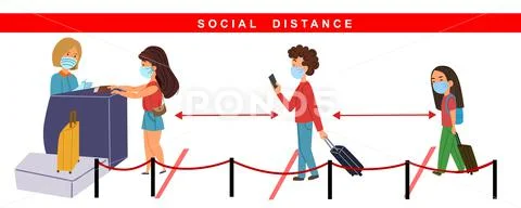 People keep a distance at the airport at check-in. Travel during the ...