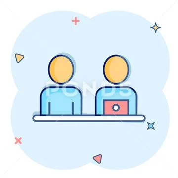 People with laptop computer icon in comic style. Pc user cartoon vector ...