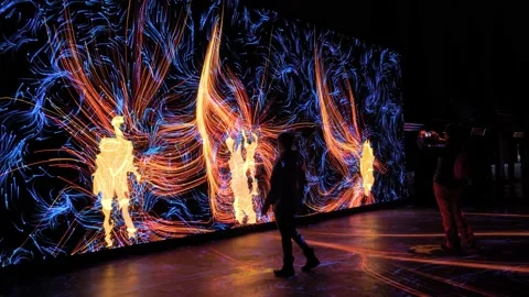 People moving in front of immersive disp... | Stock Video | Pond5