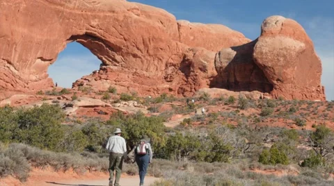 People at North Window arch in arches na... | Stock Video | Pond5