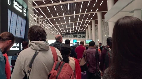People standing in line at the airport, ... | Stock Video | Pond5