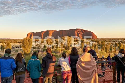People waiting for sunrise at Uluru Ayers Rock. Northern Territory ...