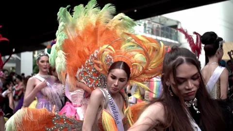 People walk in a parade to kick off Bang... | Stock Video | Pond5