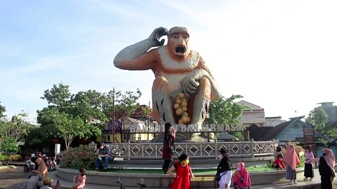 People walking near Bekantan Monkey land... | Stock Video | Pond5
