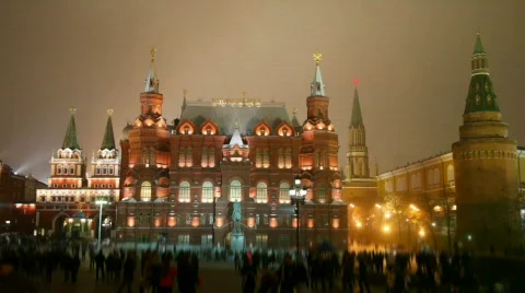 people walking on night red square, mosc... | Stock Video | Pond5