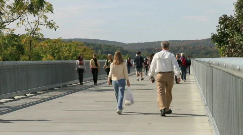 People walking over Walkway Over The Hud... | Stock Video | Pond5