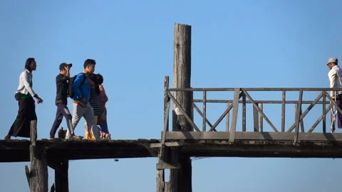 People walking on Ubein, World longest w... | Stock Video | Pond5