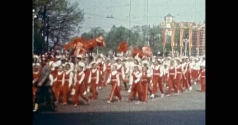 People waving red flags at rally, parade... | Stock Video | Pond5