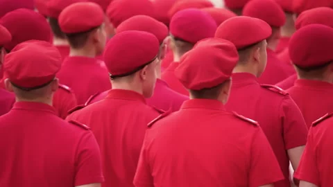 People wear red berets. Maroon uniform. ... | Stock Video | Pond5