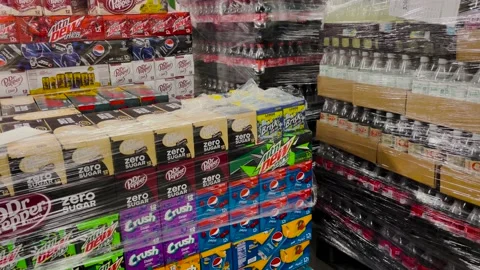 Pepsi and Coke wrapped pallets delivery ... | Stock Video | Pond5