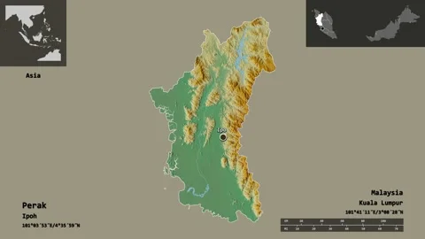 Perak location. Malaysia. Relief map | Stock Video | Pond5
