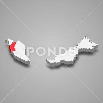 Perak state location within Malaysia 3d map: Graphic #251973537