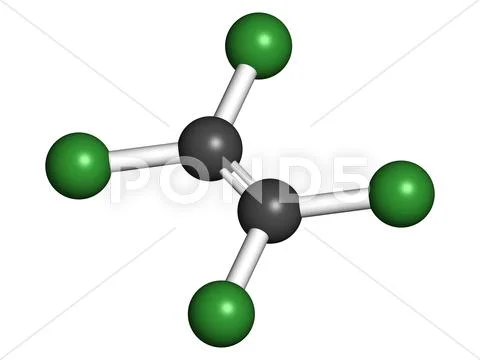 Perchloroethylene (tetrachloroethylene) dry-cleaning solvent, molecular model: Royalty Free ...