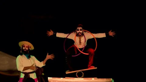 person balancing on boxes, hoops on the ... | Stock Video | Pond5