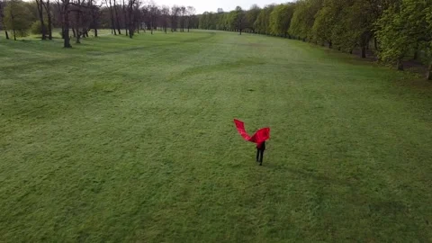 person with big red flag running away fr... | Stock Video | Pond5