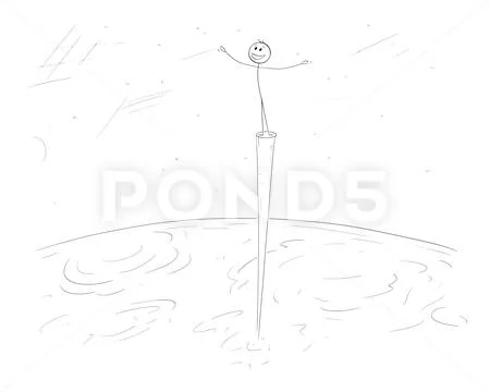 Person Looking on Planet Earth , Vector Cartoon Stick Figure ...