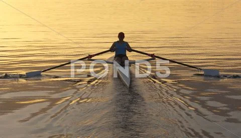 Person Rowing Sculling Boat On River - Stock Image - Everypixel
