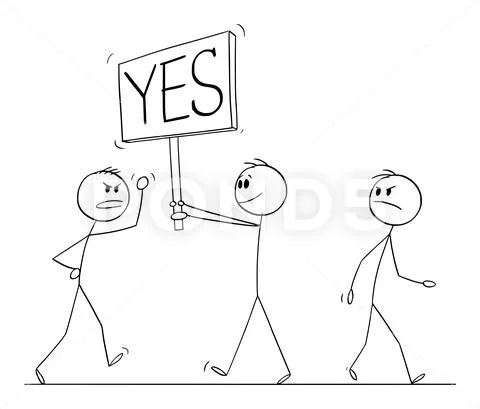 Person Walking on the Street with Yes Sign, Vector Cartoon Stick Figure ...
