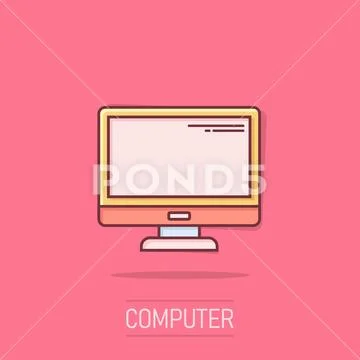 Personal computer in comic style. Desktop pc cartoon vector ...