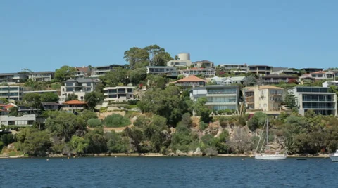 perth waterfront houses on swan river, a... | Stock Video | Pond5
